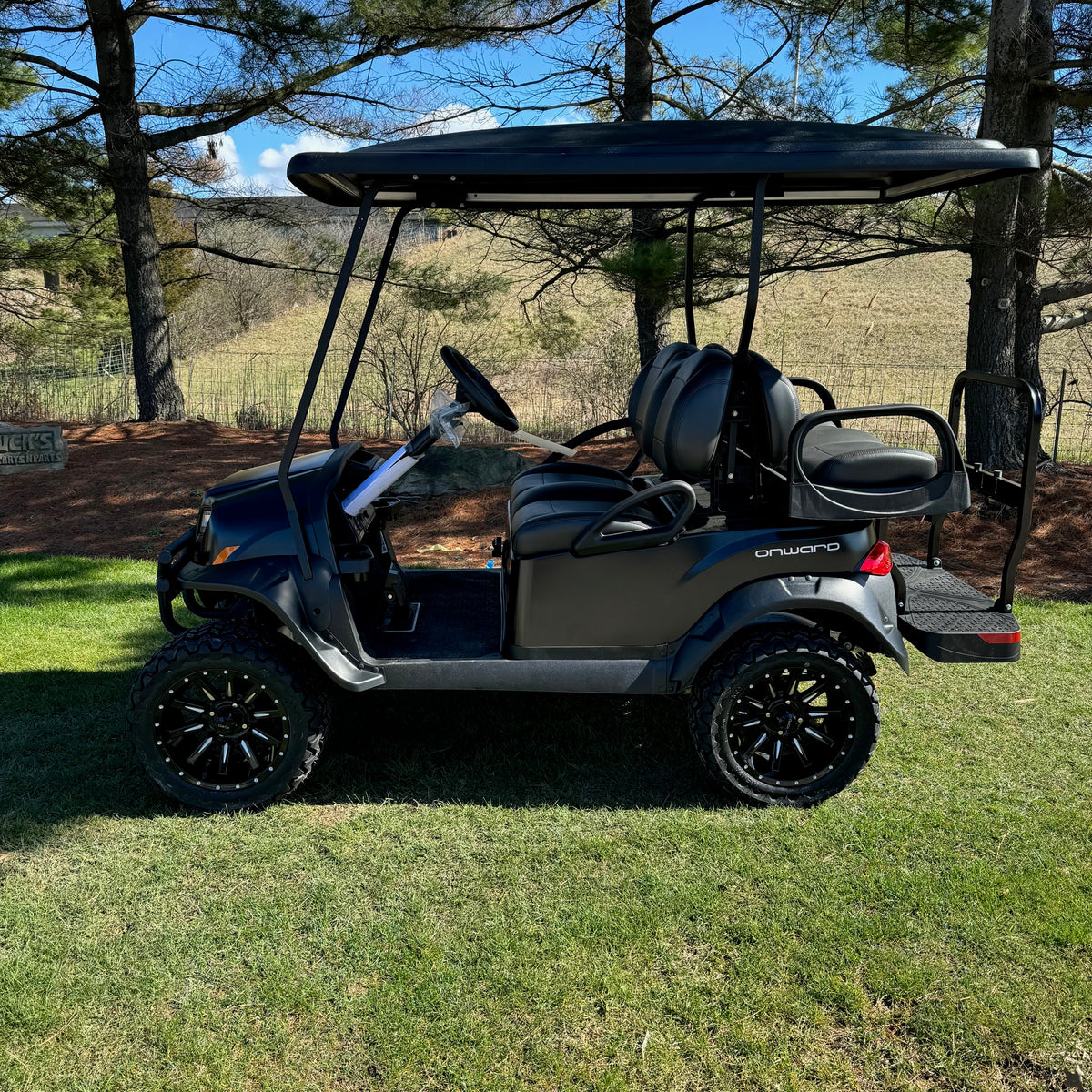 2025 Club Car Lifted Matt Black Onward Gas Four Passenger Golf Cart ...