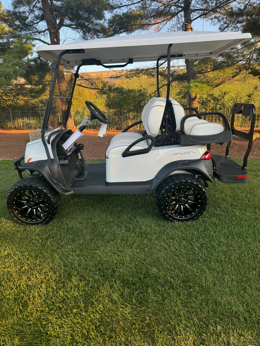 2025 Club Car Lifted White Onward Gas Four Passenger Glacier White Gol ...